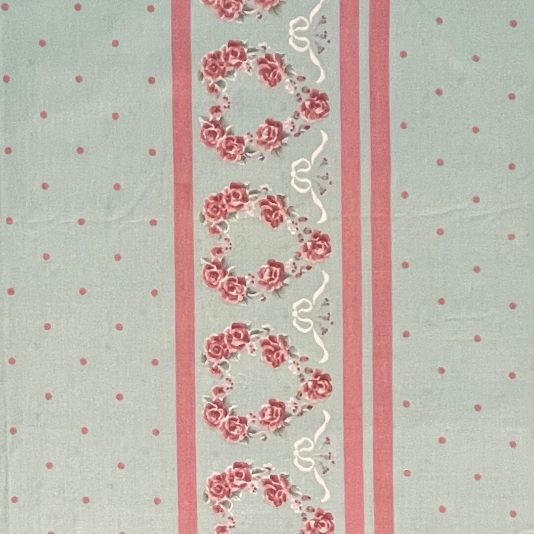 Vintage Blue and Pink Rose Floral Cotton Border Print Fabric, Daisy ...