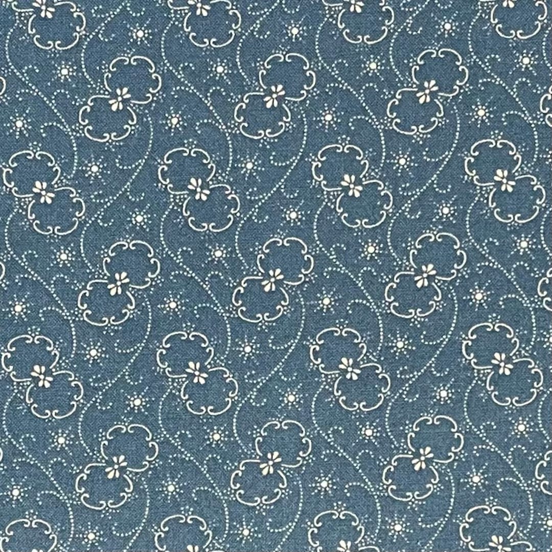 Medium Blue Cotton Calico Fabric, Floral, 1800s Reprint - Etsy