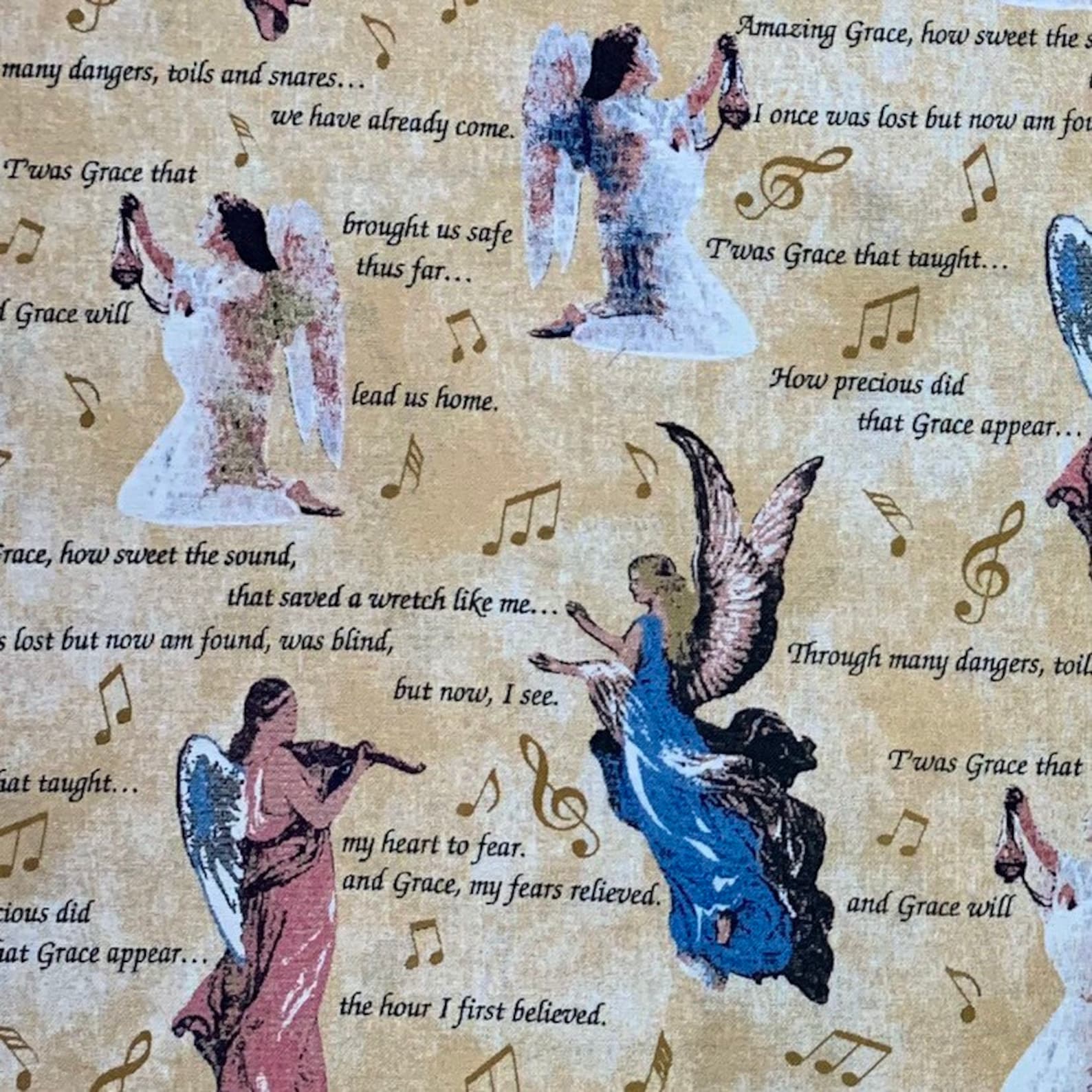 100% Cotton Amazing Grace Fabric Christian Music Angel - Etsy Canada