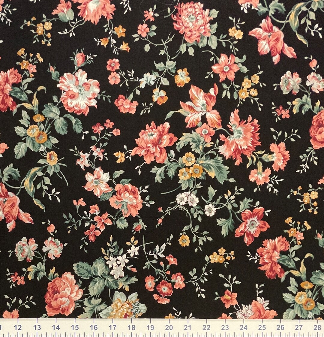 Vintage Black Calico Cotton Fabric, Cranston Print Works - Etsy
