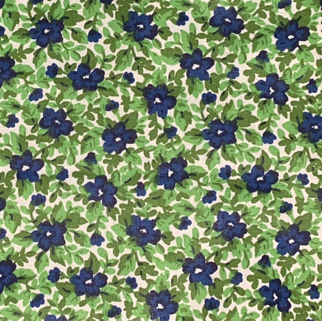 100% Cotton Blue and Green Calico Fabric by the Yard, Floral, Anemone ...