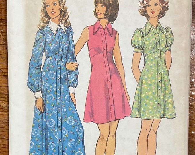 Vintage Button Front Dress Pattern, Sleeveless, Sumplicity 5554, UNCUT ...