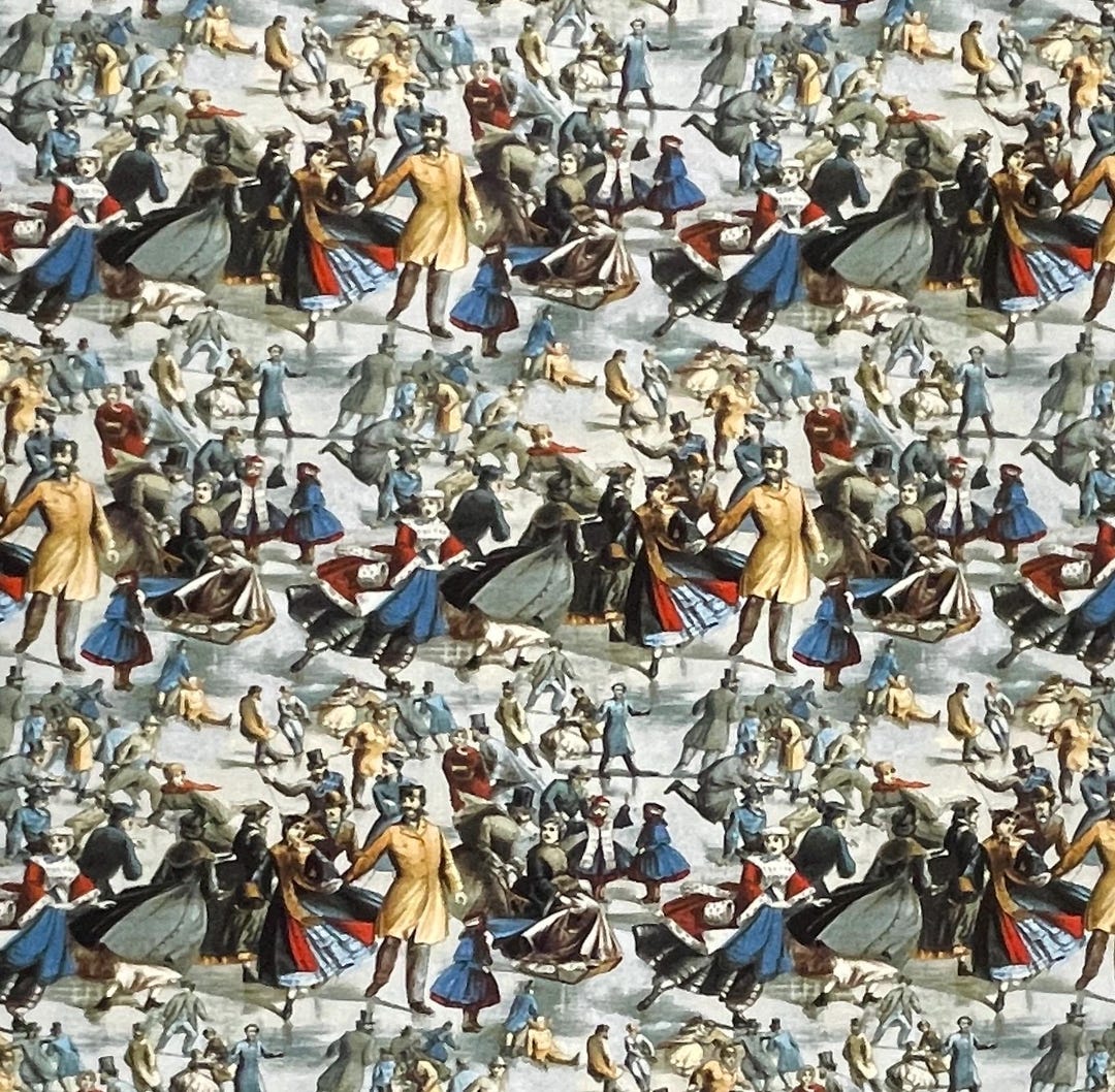 On Frozen Pond Christmas Scenic Ice Skating Cotton Fabric, Windham ...