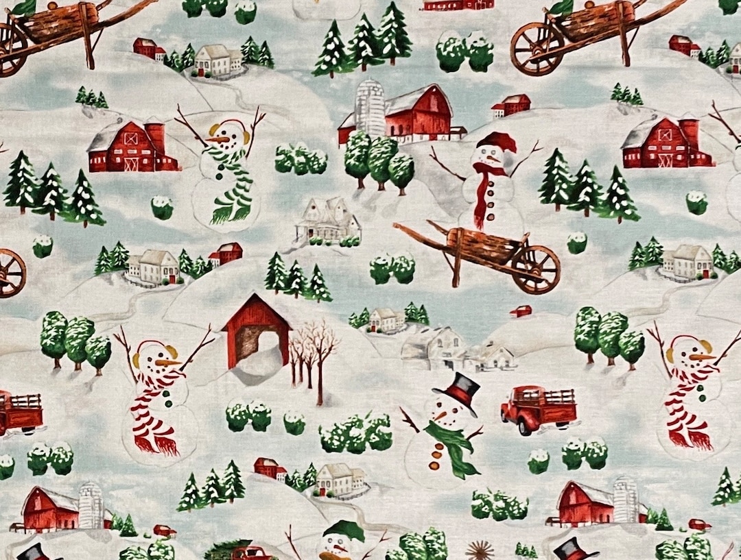 Wintry Mix Scenic Cotton Fabric, Snow, Winter Wonderland, Christmas on ...