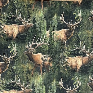 100% Cotton Elk Wildlife Cotton Fabric, Digital Print, Woodland ...