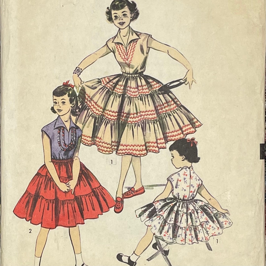 Vintage Girls Two Piece Dress Pattern, Advance 4165, Unprinted Pattern ...