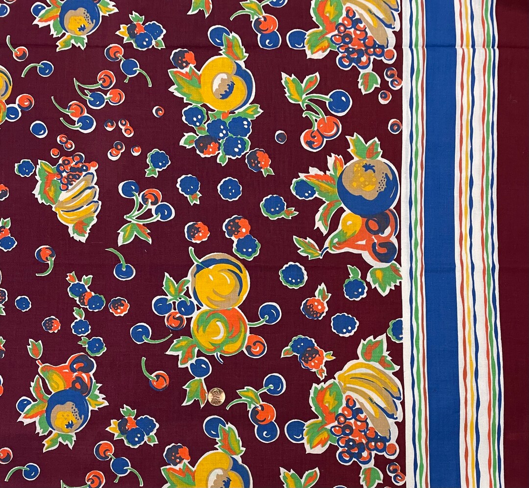 Vintage Fruit Border Print Cotton Fabric, Cranston Print Works, Crantex ...