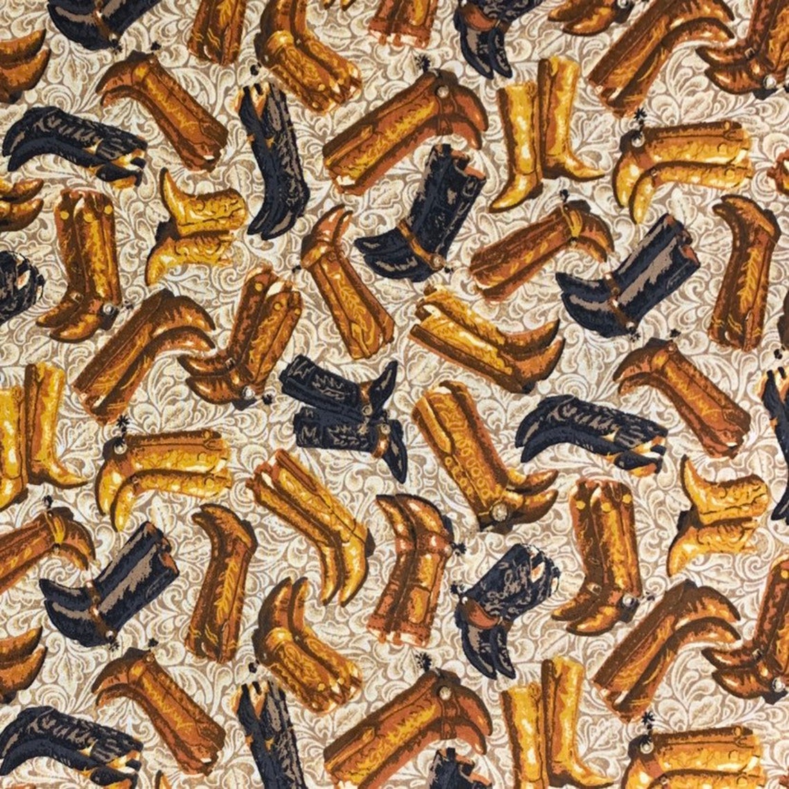 100% Cotton Cowboy Boot Fabric By The Yard Cowgirl Ranch | Etsy