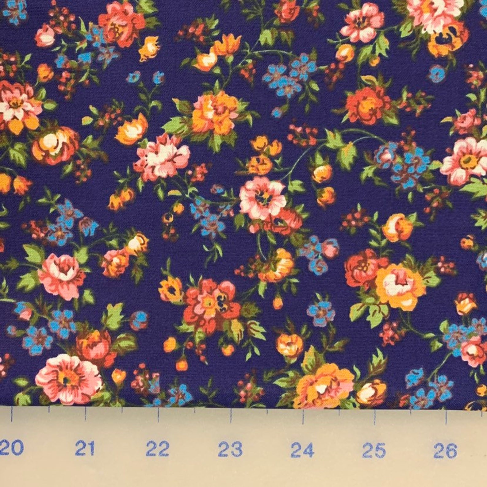 100% Cotton Navy Blue Calico Fabric by the Yard Floral - Etsy