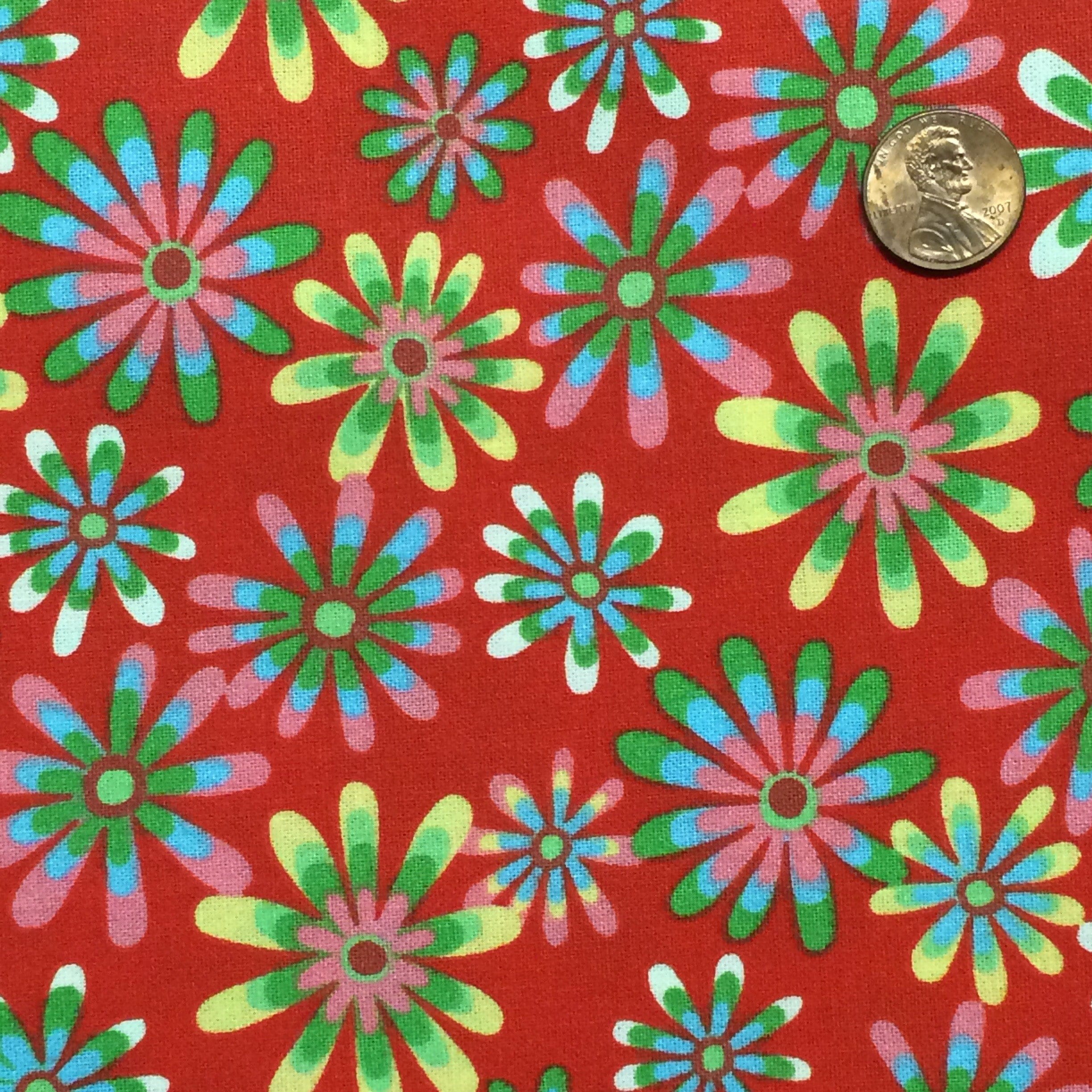 100% Cotton Red Floral Fabric by the Yard Calico Flower - Etsy