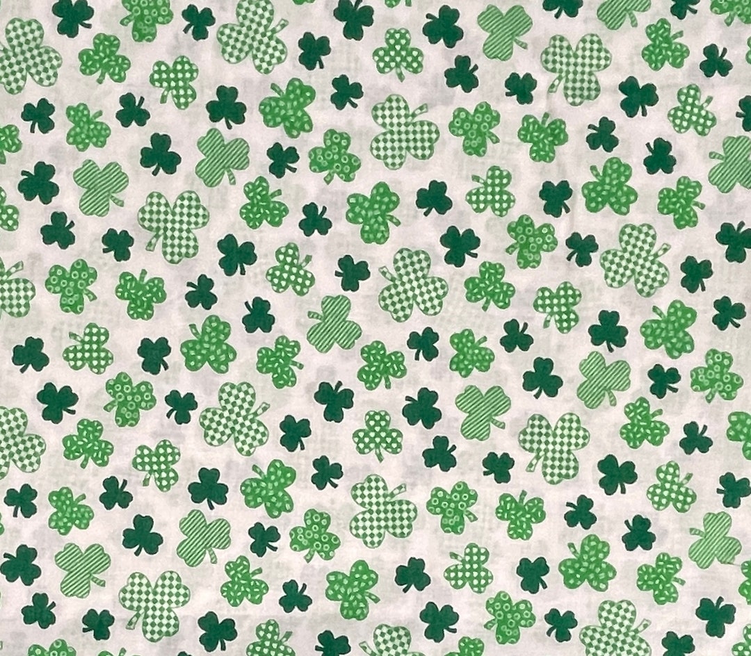 Vintage Three Leaf Clover Cotton Fabric, Green Shamrock, Irish, St ...
