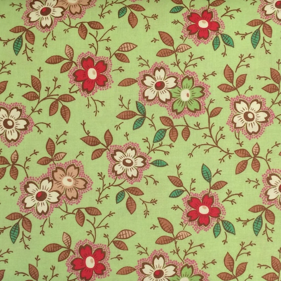 100% Cotton Green Calico Fabric by the Yard Floral Flower - Etsy