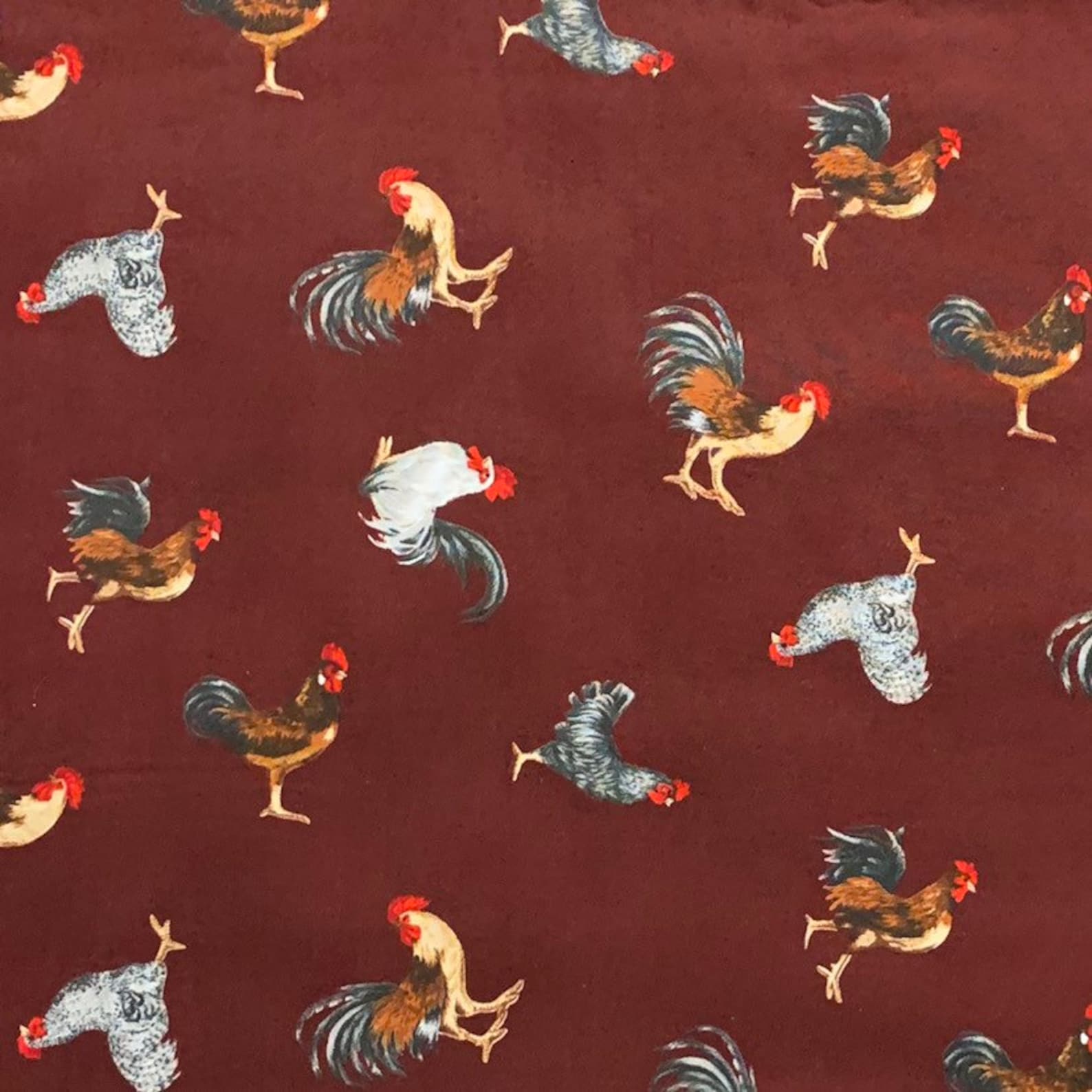 100% Cotton Chicken Fabric by the Yard Rooster Barnyard | Etsy