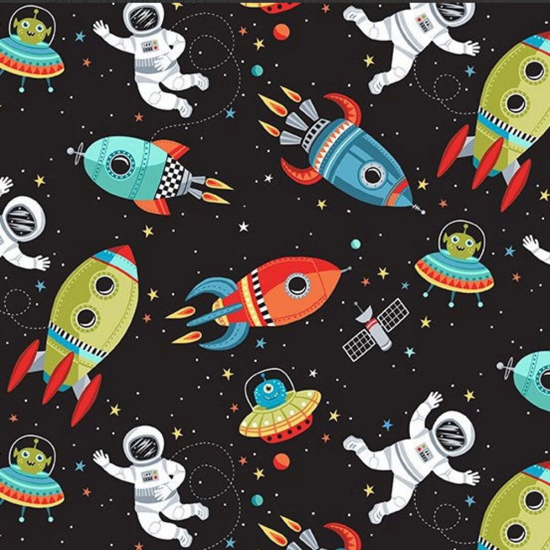 Outer Space Cotton Fabric, Rocket, Teacher, Galaxy, Scrubs, School, - Etsy