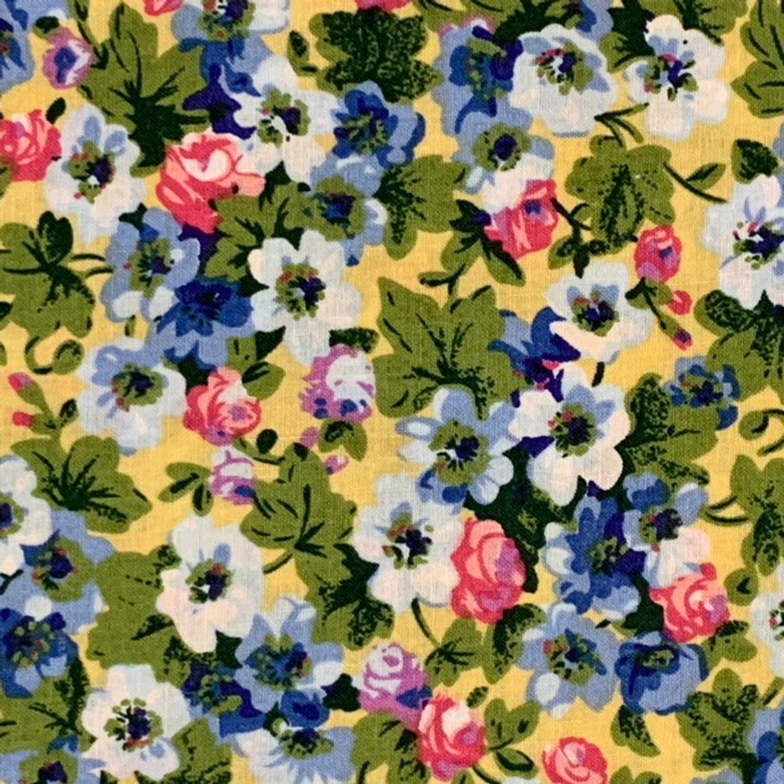 Blue and Yellow Floral Cotton Fabric, Calico, County Floral - Etsy
