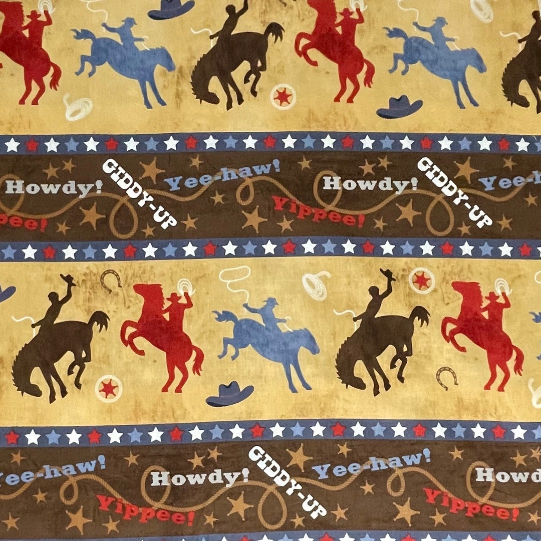 100% Country Western Fabric by the Yard, Cowboy, Bronco, Rodeo, Ranch ...