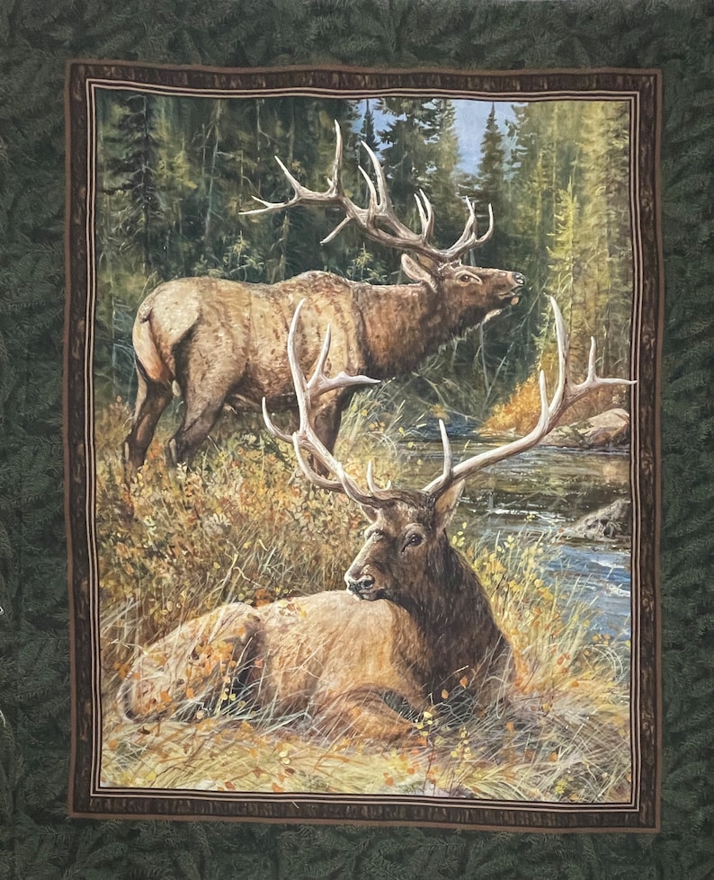 100% Cotton Summer Wildlife Cotton Fabric Panel, Digital Print, Elk ...
