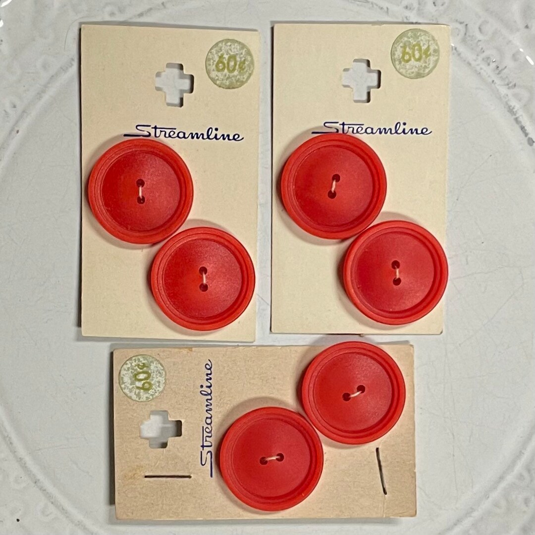 Vintage Red Buttons on Original Card, Streamline Buttons, Made in ...