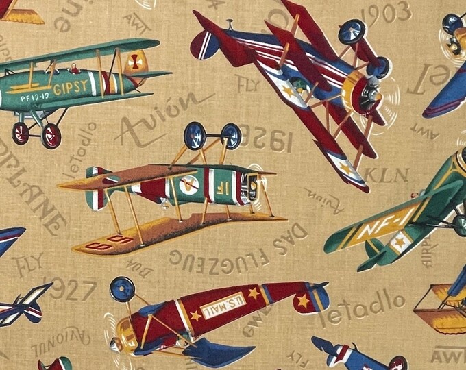 Vintage Historic Airplane Cotton Fabric, Aeroplane, Cranston Print ...