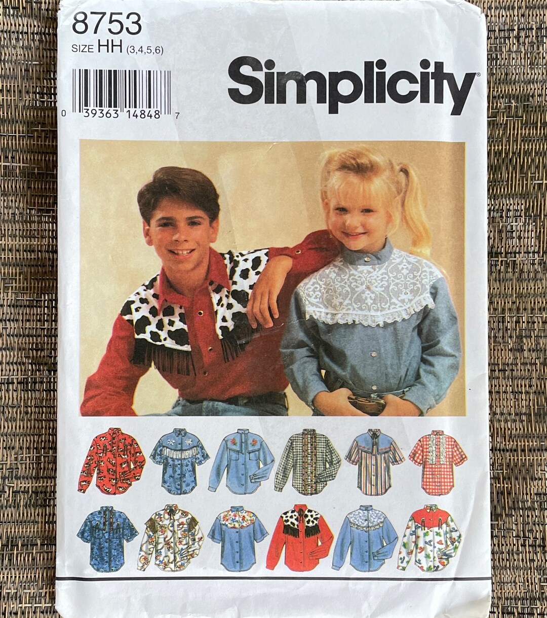 Vintage Boys and Girls Western Shirt Pattern, Simplicity 8753, UNCUT - Etsy