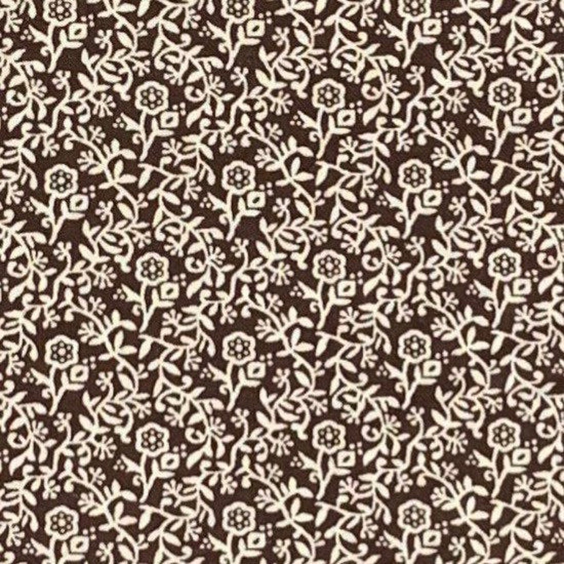 100% Cotton Brown Calico Fabric Floral 1800s Reprint - Etsy