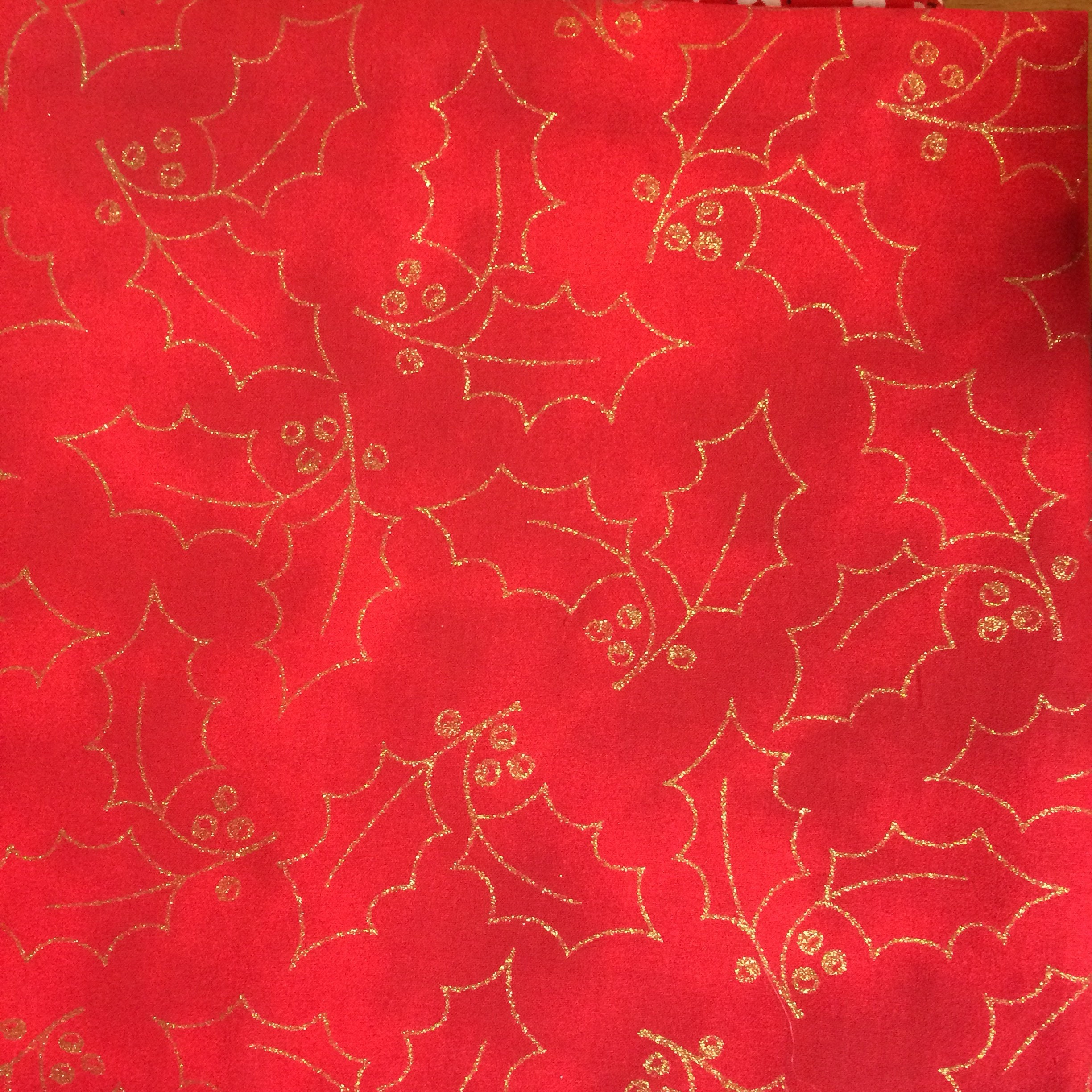 Red and Gold Christmas Holly Cotton Fabric Holiday | Etsy