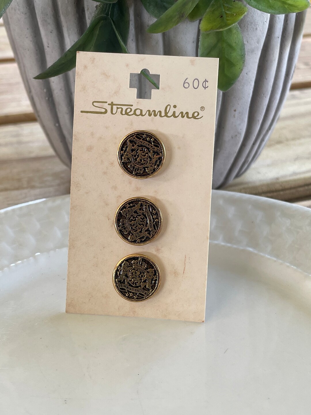 Vintage Dutch Netherland Coat of Arms Gold Metal Buttons on Original ...