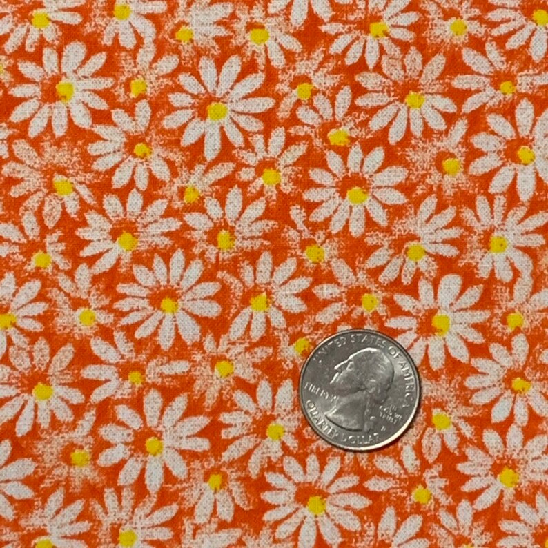 100% Cotton Orange Daisy Fabric by the Yard, Calico, Crazy Daisy ...