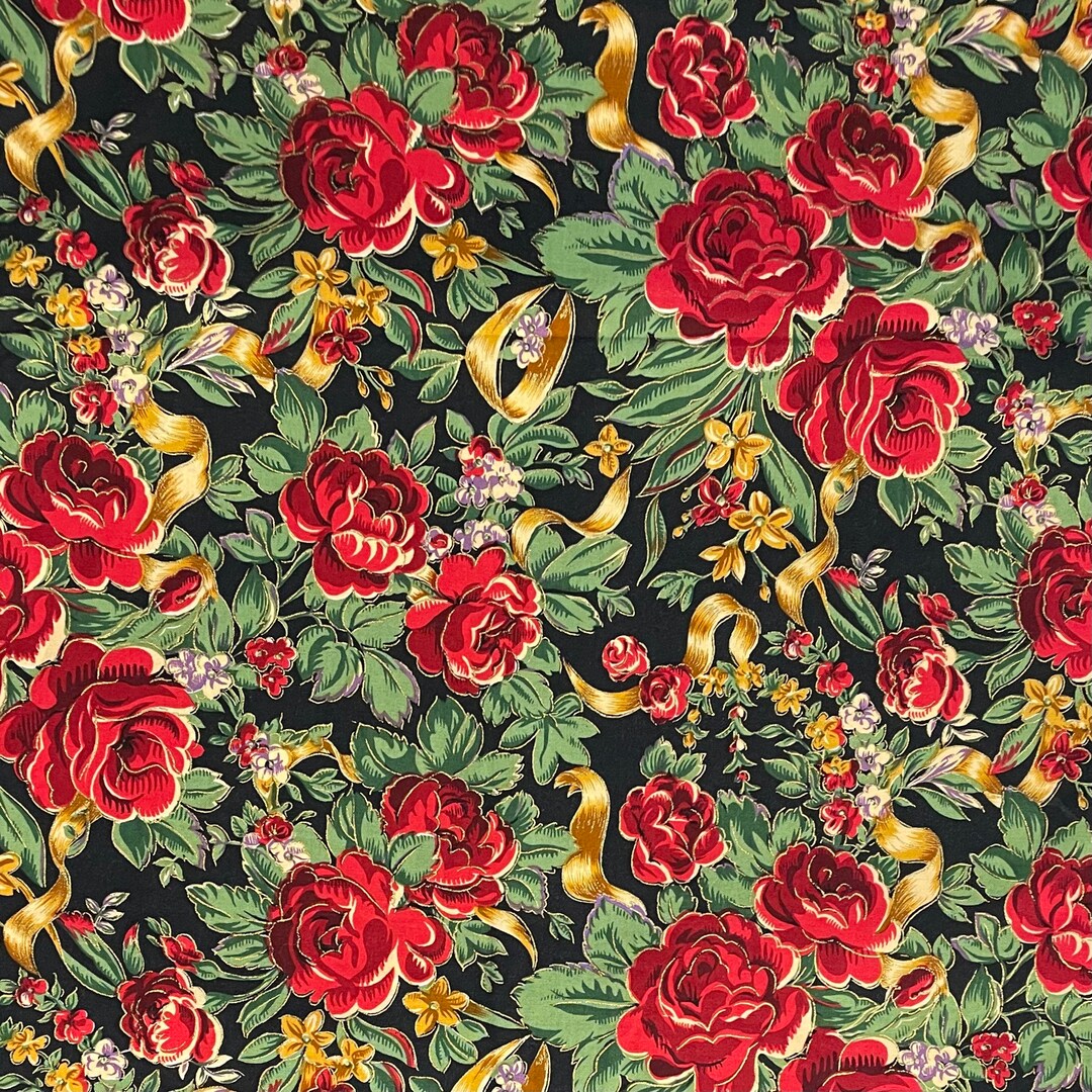 Black and Red Calico Cotton Fabric, Robert Kaufman - Etsy