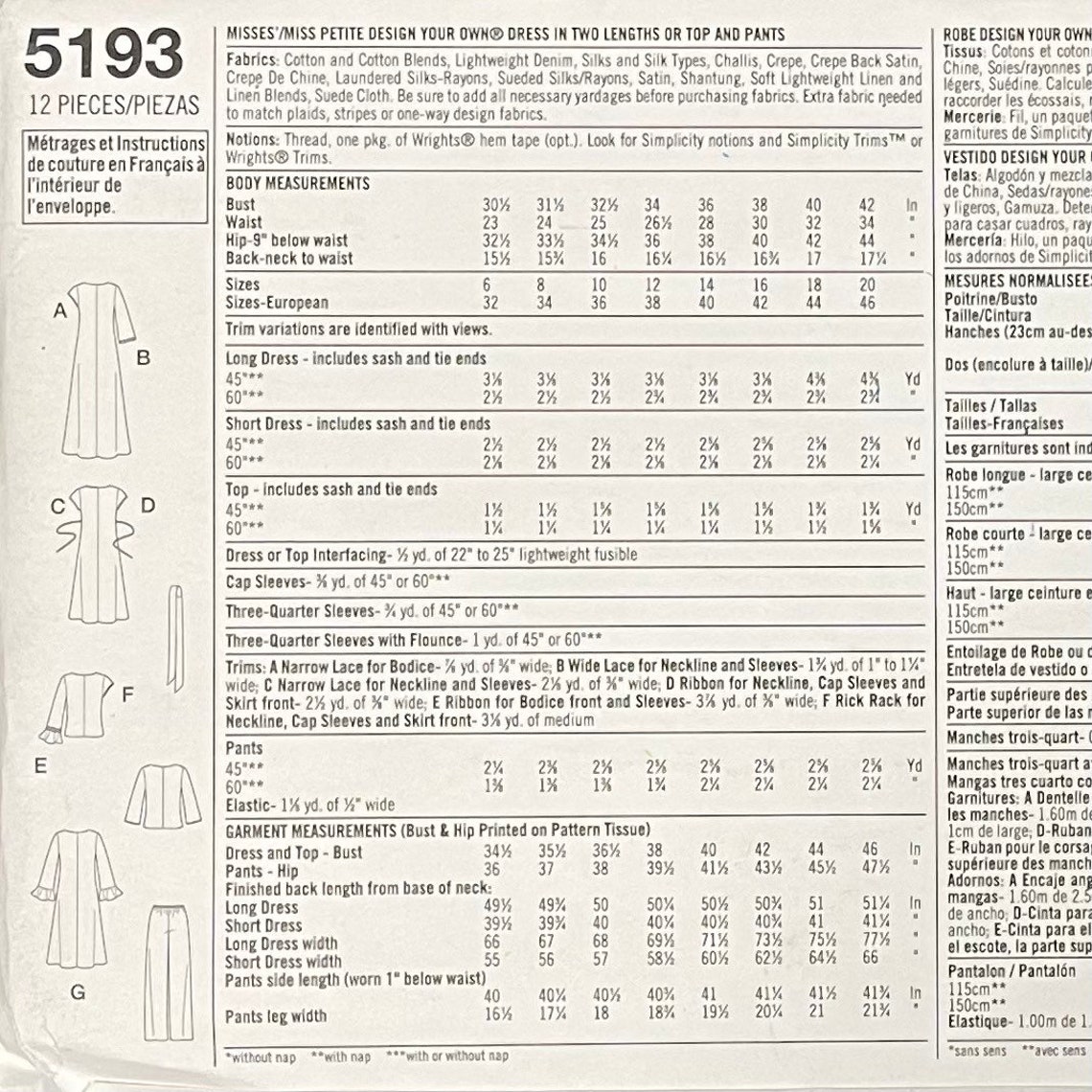 Misses Dress, Top, and Pants Pattern, Simplicity 5193, UNCUT - Etsy