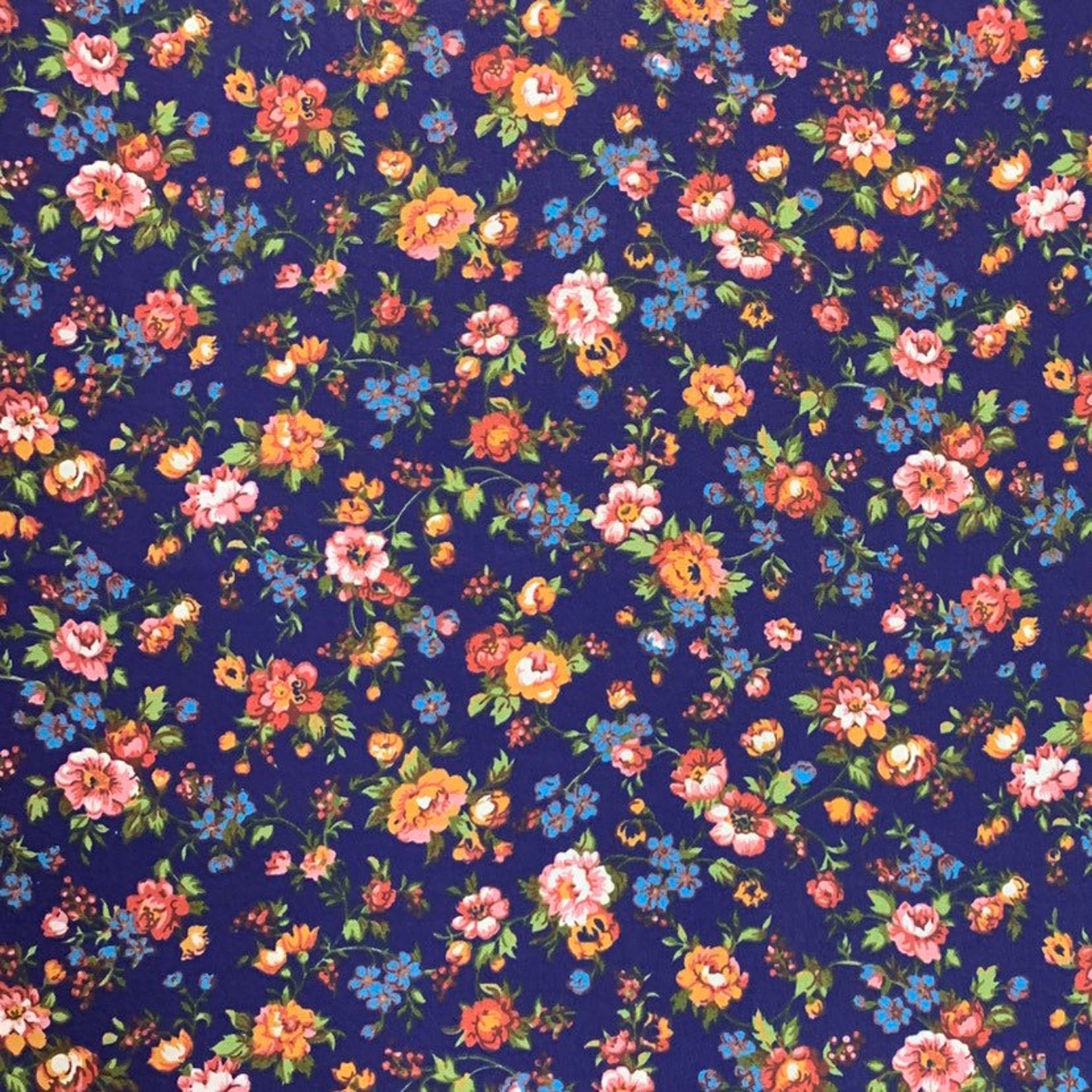 100% Cotton Navy Blue Calico Fabric by the Yard Floral - Etsy