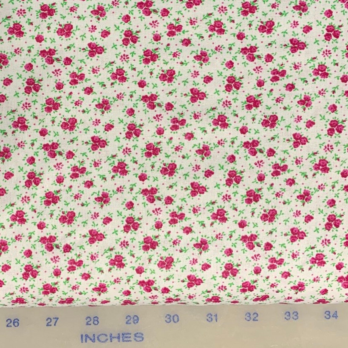 Pink and White Small Print Calico Fabric Rose Floral | Etsy