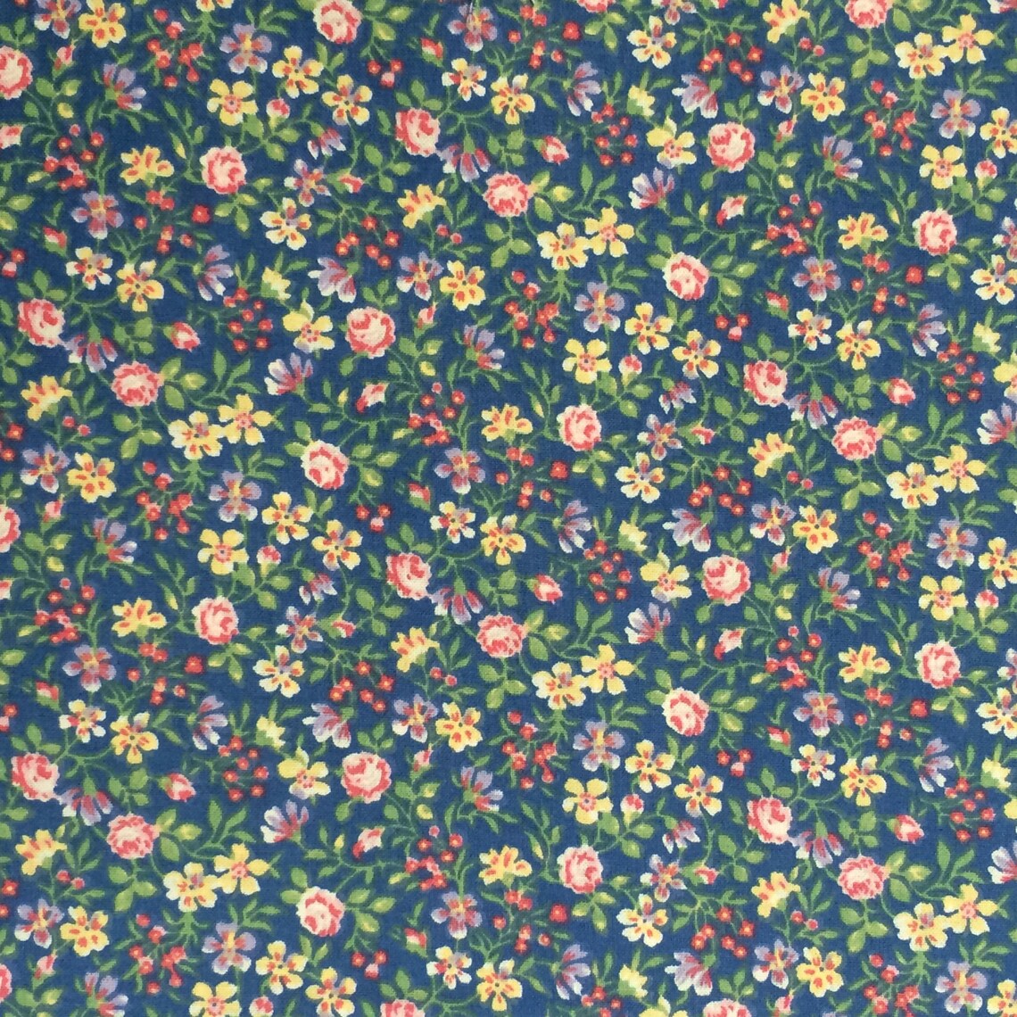 100% Cotton Blue Pink and Yellow Calico Fabric by the Yard - Etsy
