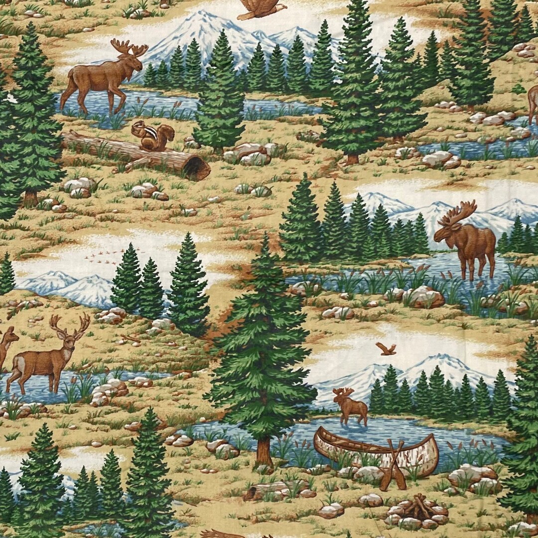 Woodland Animal Wildlife Cotton Fabric, Rabbit, Deer, Squirrel, Fox ...