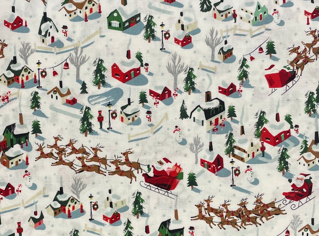 Santa Claus Winter Wonderland Cotton Fabric, Twas, Riley Blake, Silver ...