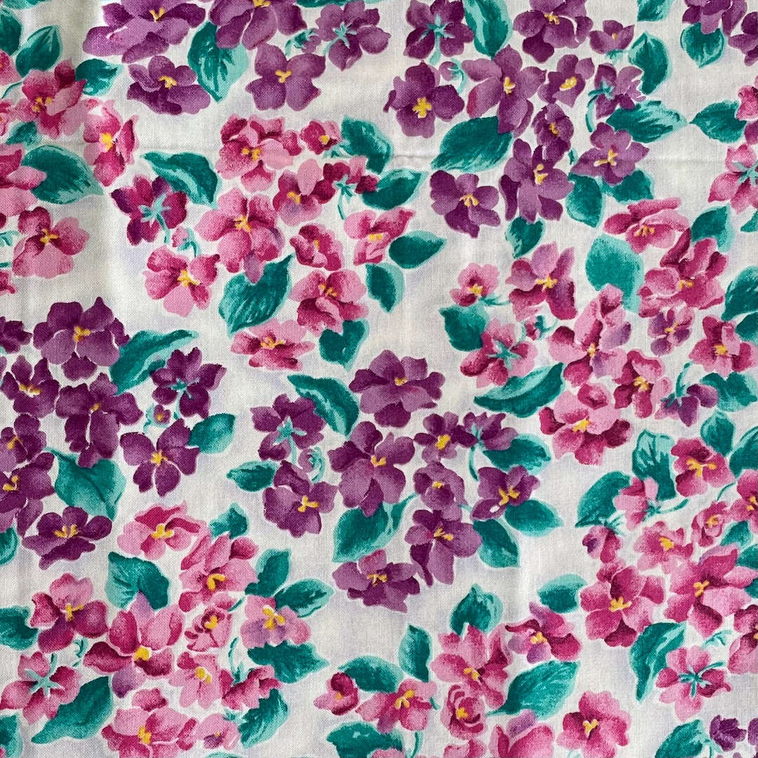 Vintage Pink and Purple Floral Cotton Fabric, Fat Quarter, Flowers in ...