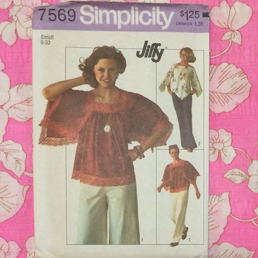 Vintage Angel Sleeve Top Pattern, 1970s Lace Trimmed, Simplicity 7569 ...