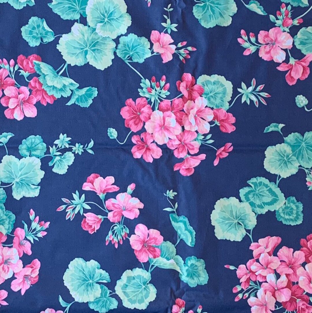 Vintage Pink and Blue Floral Cotton Fabric, Concord Fabrics, the ...