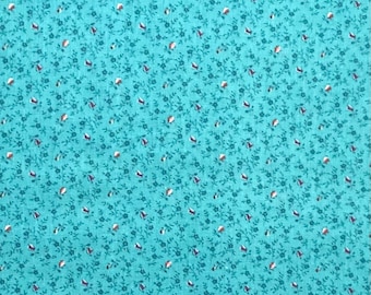 Turquoise Floral Cotton Fabric - Etsy