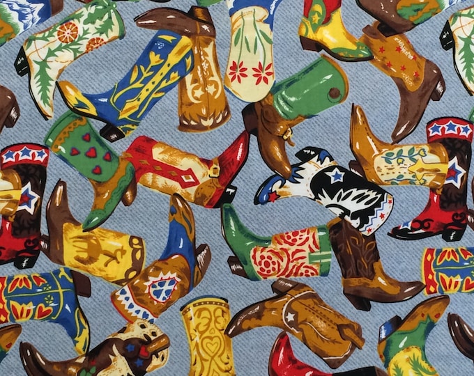 100% Cotton Cowboy Boot Fabric by the Yard, Cowgirl, Ranch, Farm, Rodeo ...