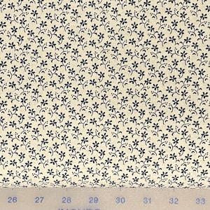 Beige and Blue Cotton Calico Fabric, Floral, 1800s Reprint - Etsy