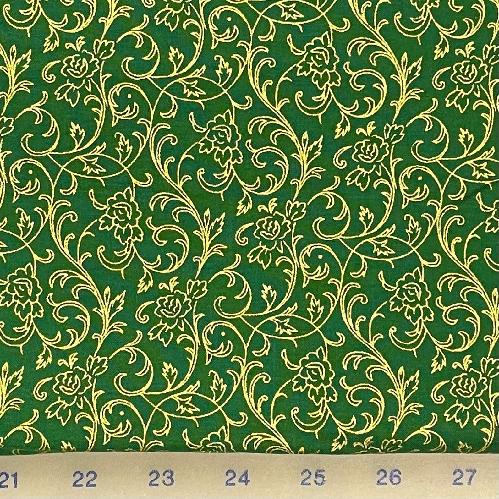Green and Gold Filigree Cotton Fabric Metallic - Etsy