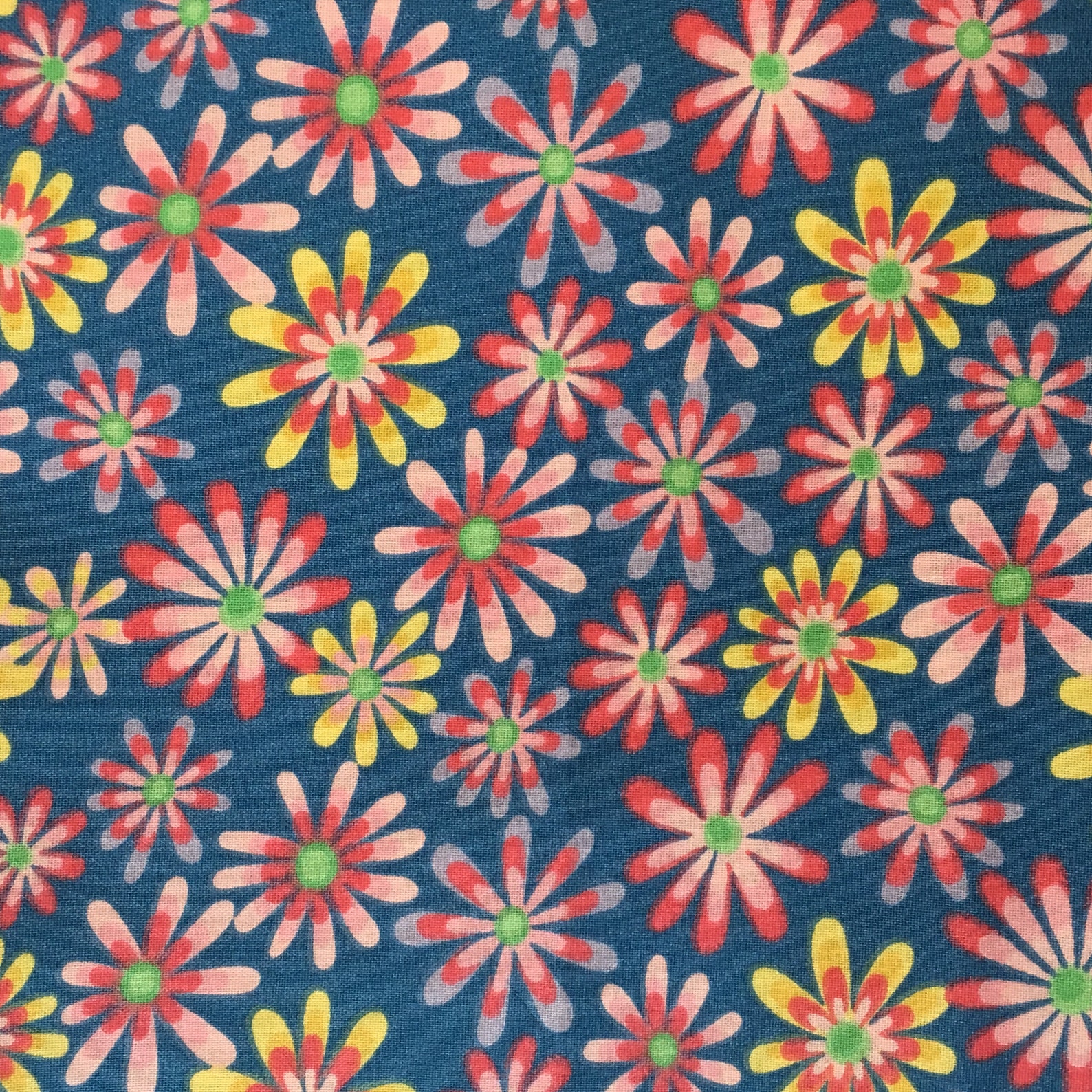 100% Cotton Pink and Blue Floral Fabric by the Yard, Calico, Flower ...