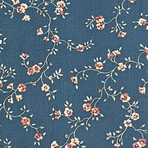 Fabric by the YARD SALE Blue Floral Calico | Etsy