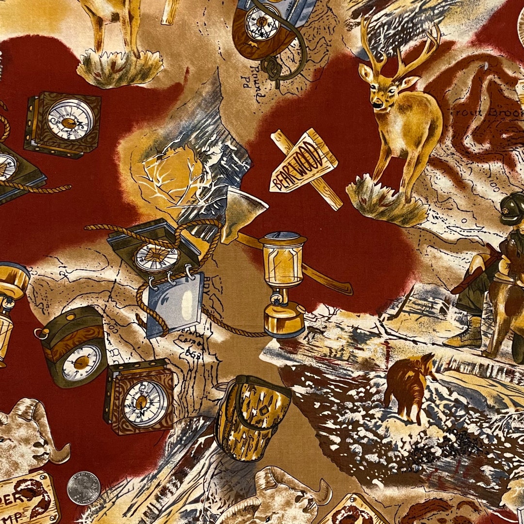 Outdoor Adventure Themed Cotton Fabric, Hunting, Trapper, Cabin ...