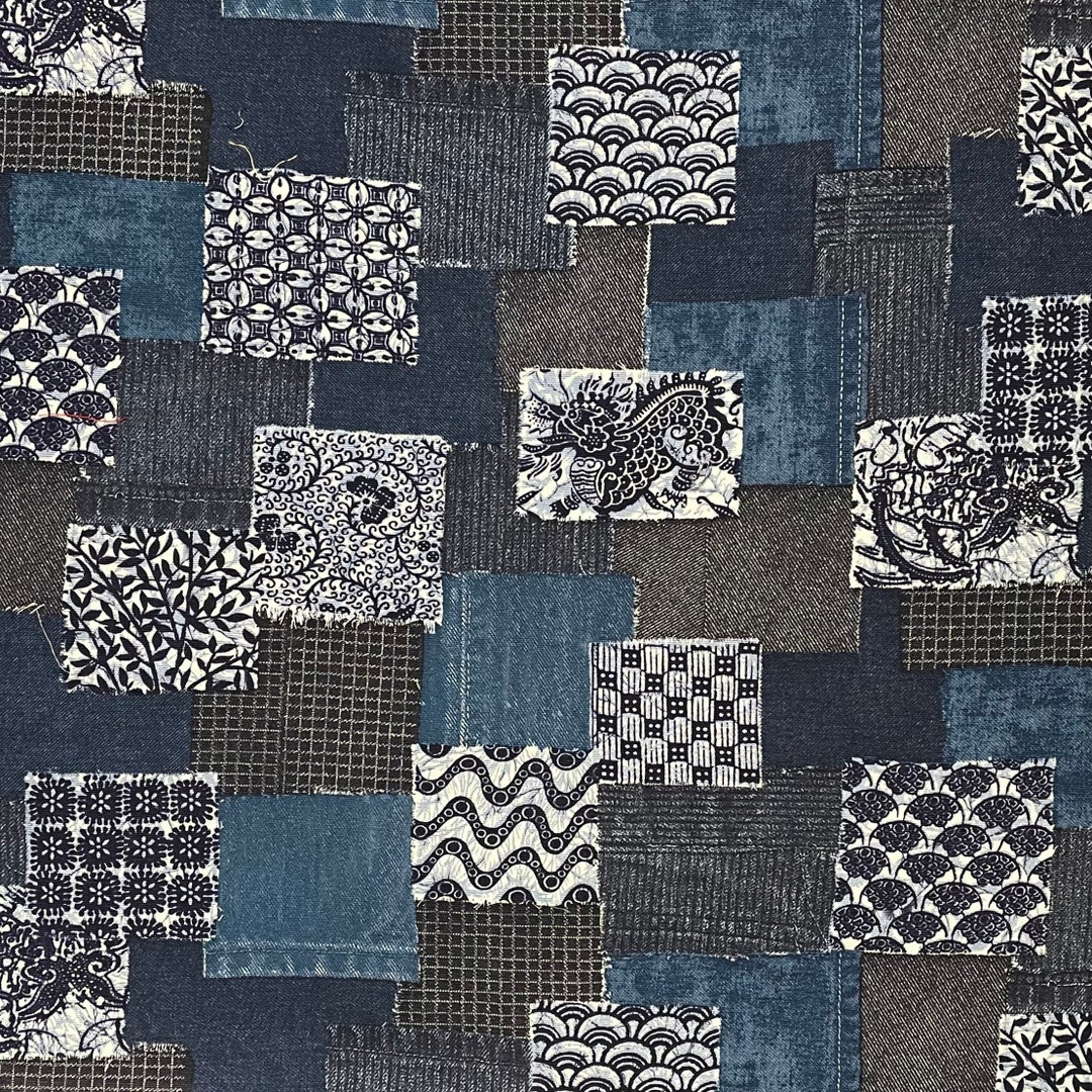 Blue Patchwork Cotton Fabric - Etsy