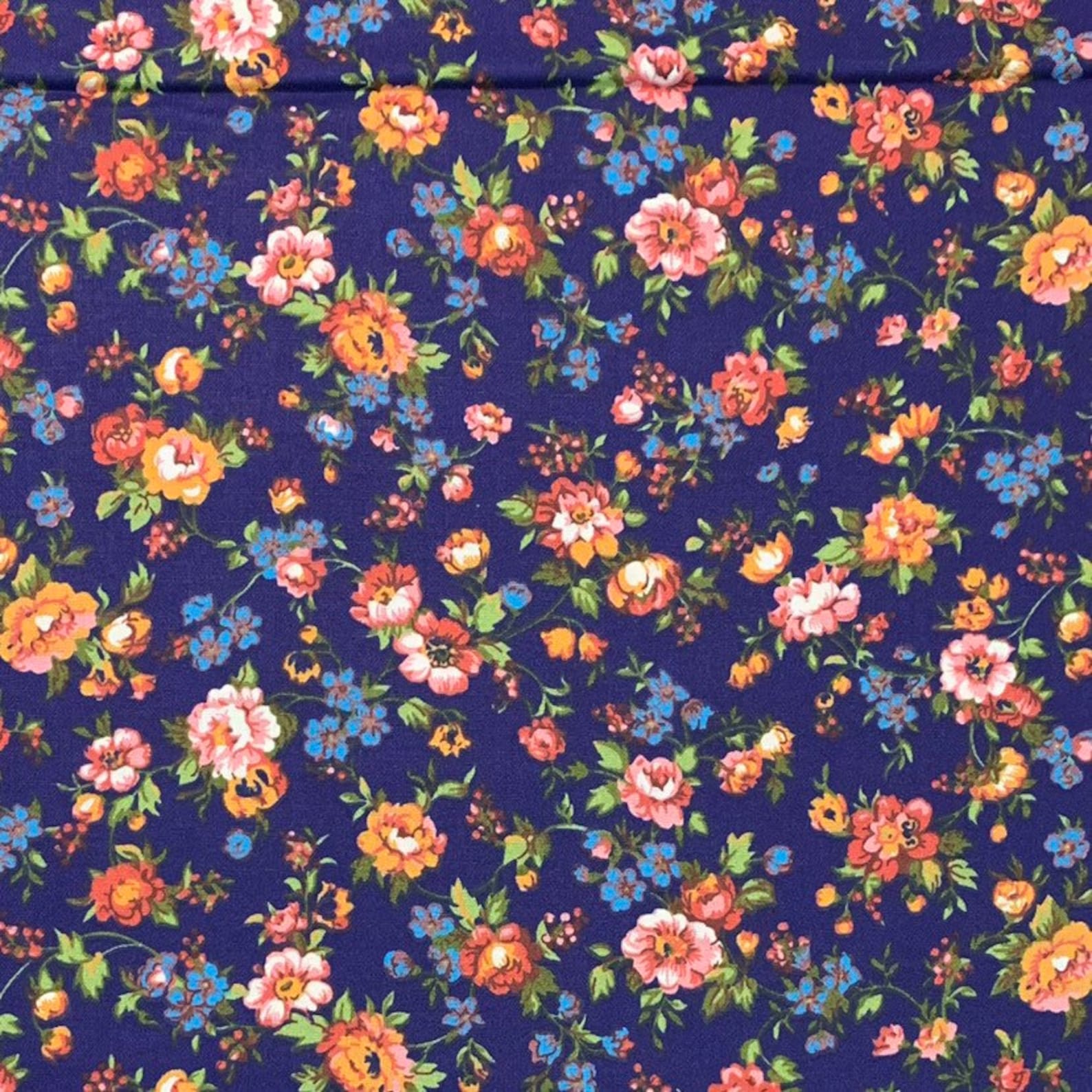100% Cotton Navy Blue Calico Fabric by the Yard Floral - Etsy