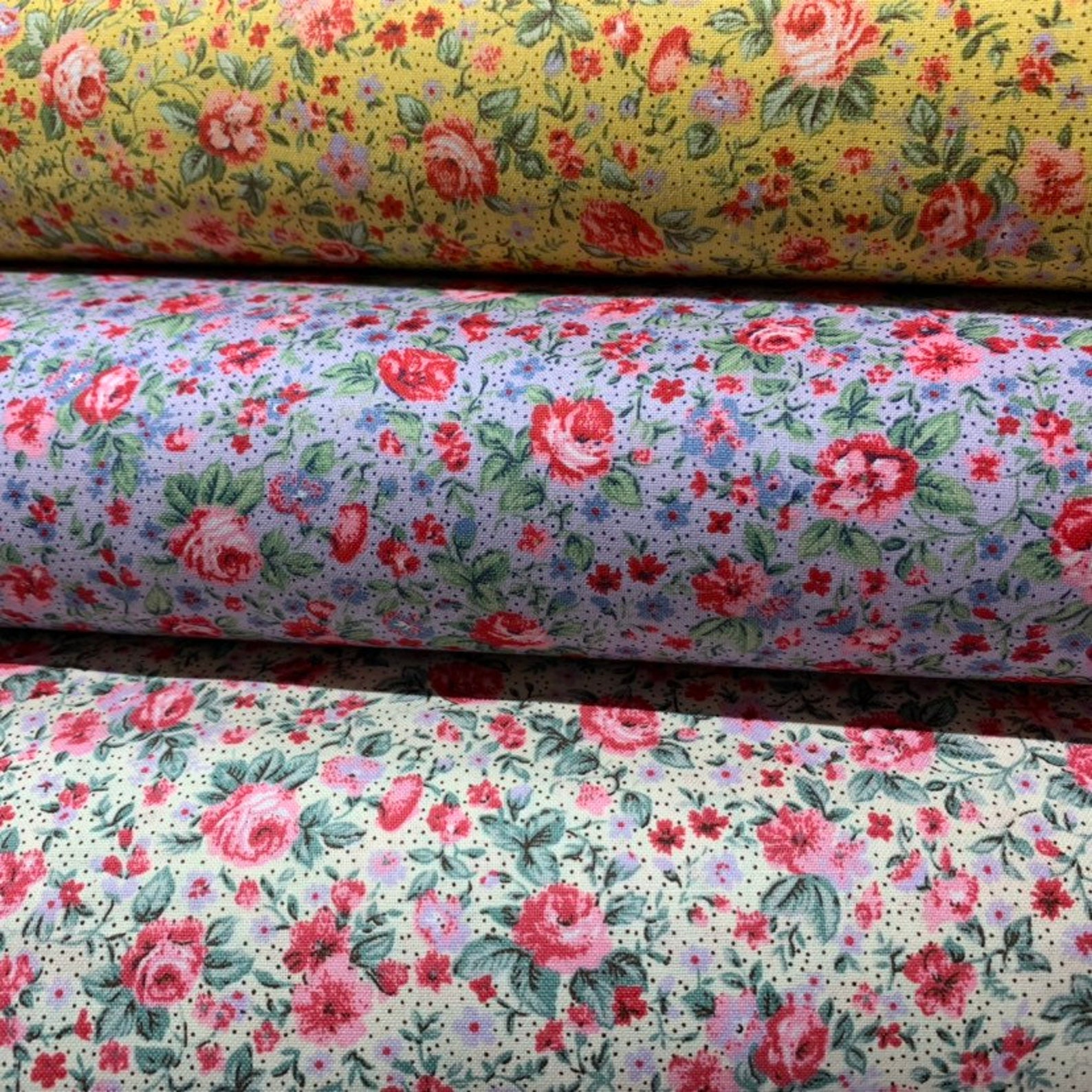 100% Cotton Pink and Blue Rose Calico Fabric County Floral - Etsy