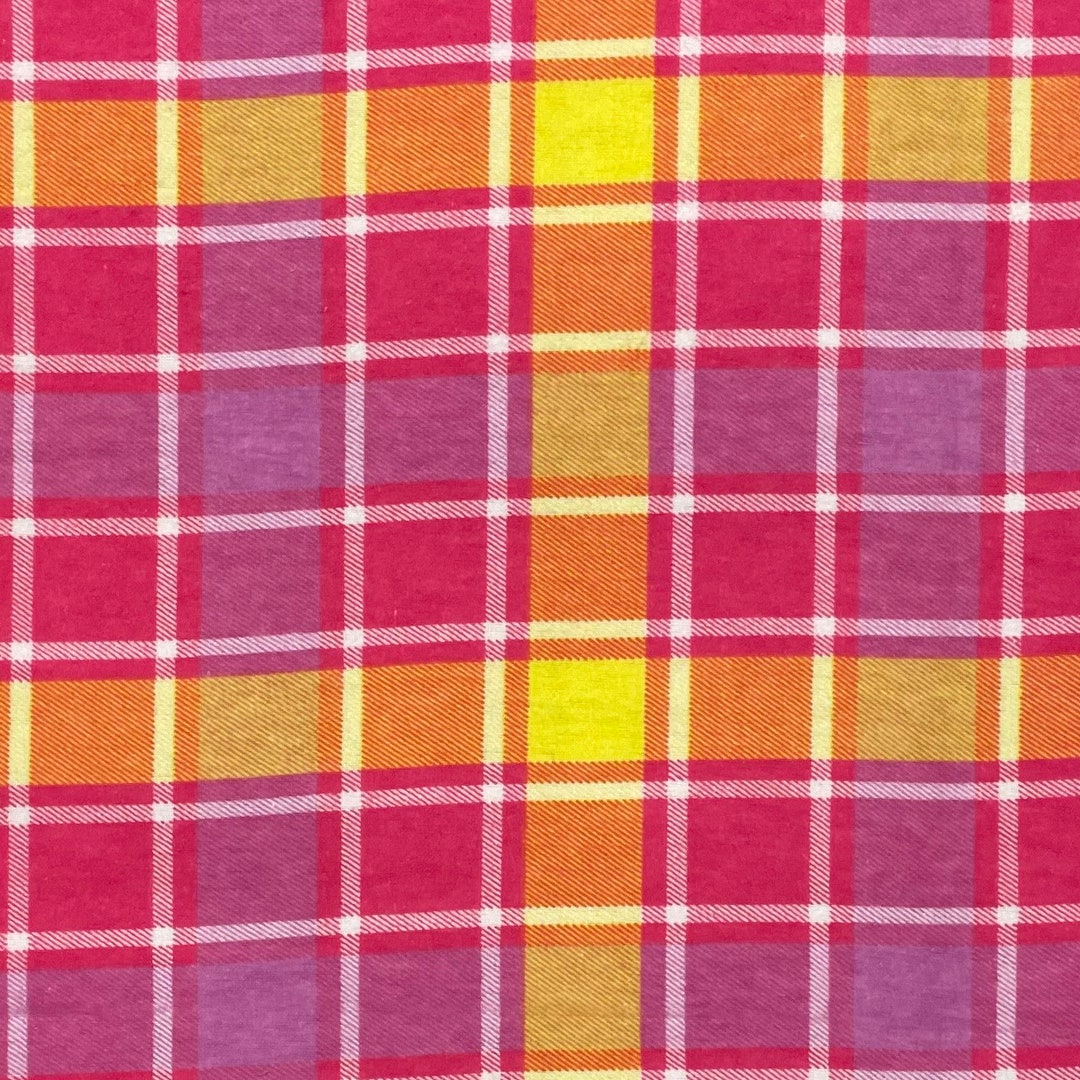 Pink, Orange and Yellow Plaid Flannel Fabric - Etsy