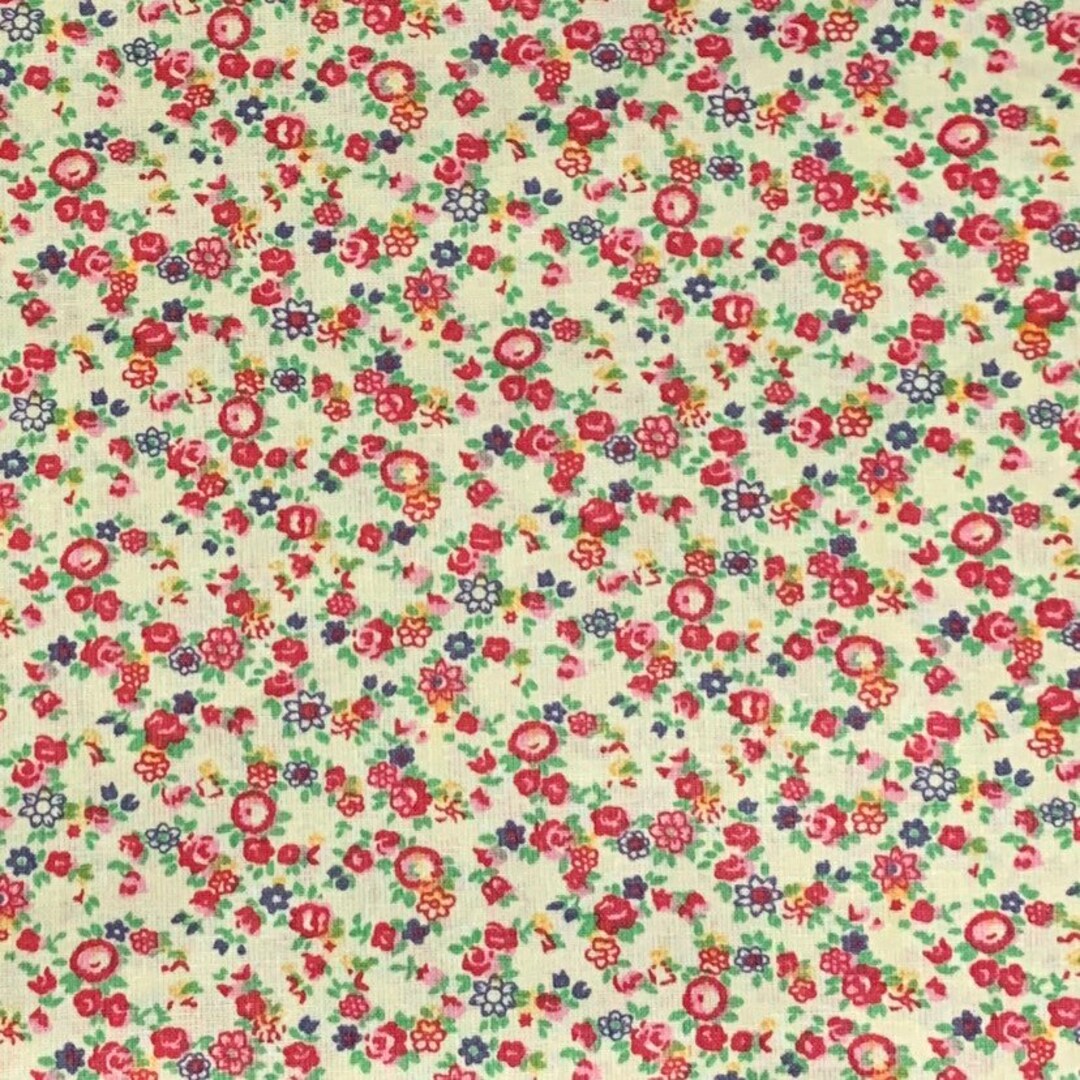 100% Cotton Beige and Red Calico Fabric by the Yard, Floral - Etsy